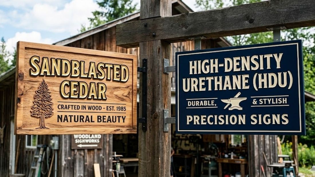 Sandblasted Cedar Signs vs HDU Signs: Differences Explained